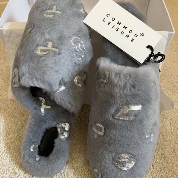 common leisure | Shoes | Common Leisure Gray Shearling Slippers New ...